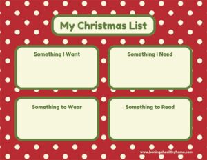 Christmas List Printables: Want, Need, Wear, and Read
